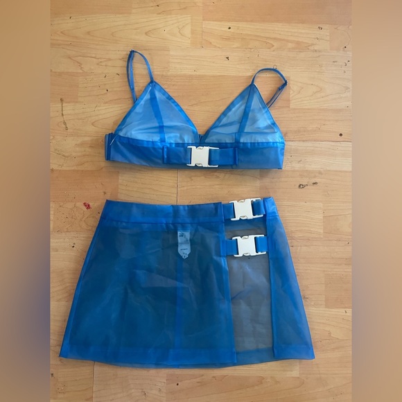 iHeartRaves | Skirts | Iheartraves Blue Plastic Skirt Bra Set Size S Women Concert Festival Rave ...